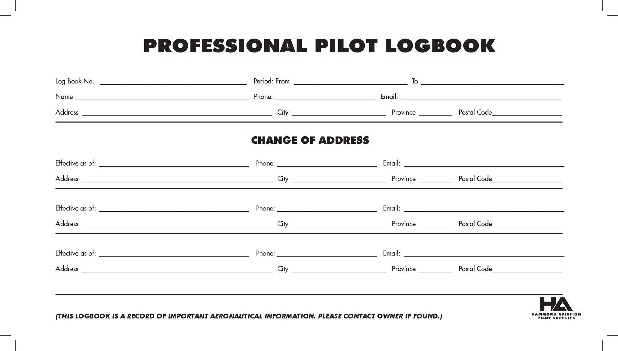 Professional Pilot Logbook w/ Wide Columns (NEW Revised and Improved E ...